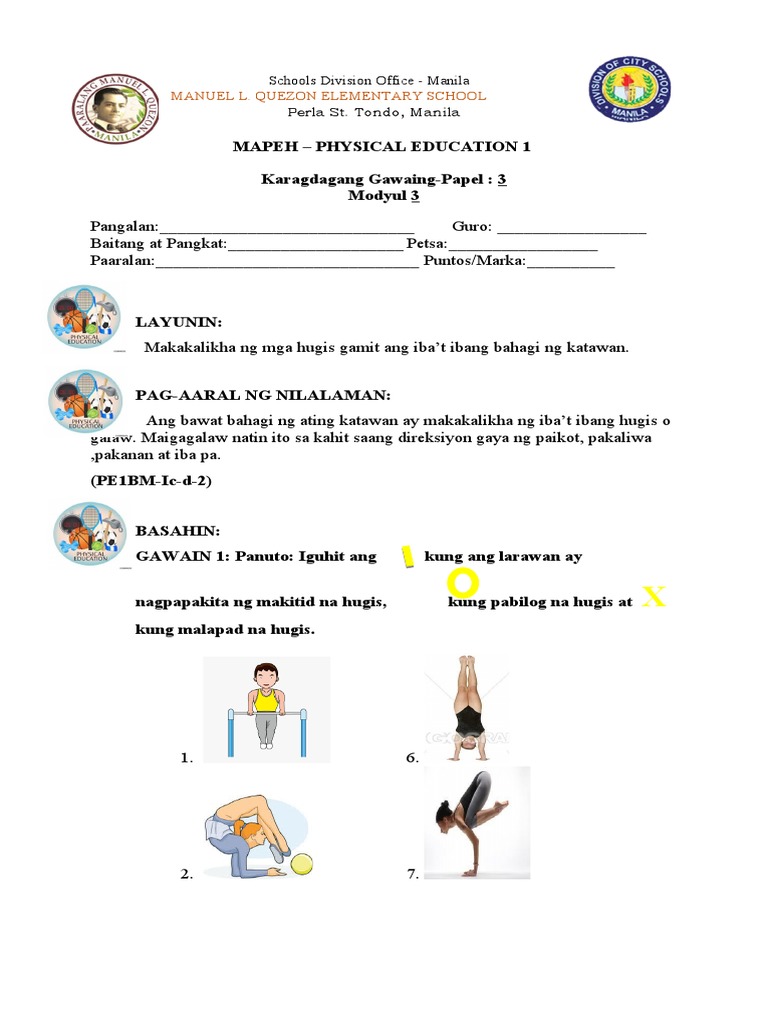 GRADE 1 - P.E. Worksheet 3 | PDF