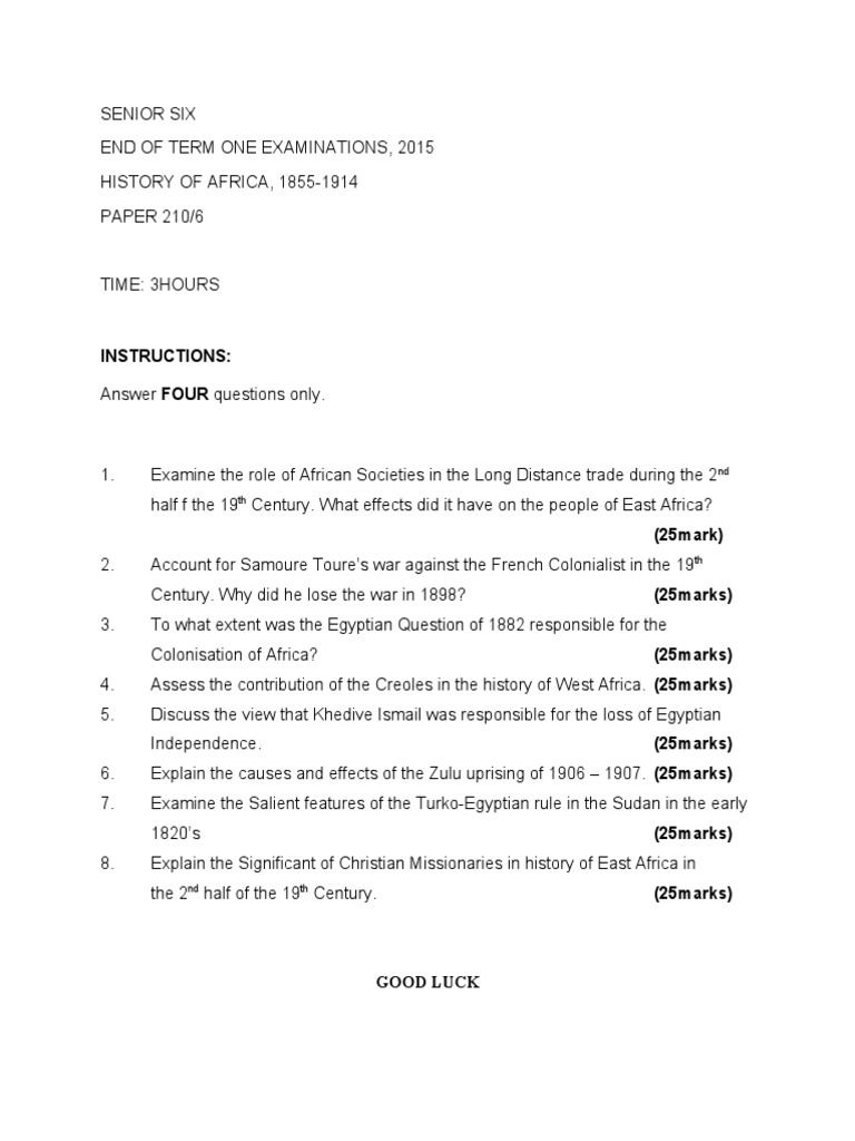UACE History Paper 6: Africa 1855-1914 | PDF