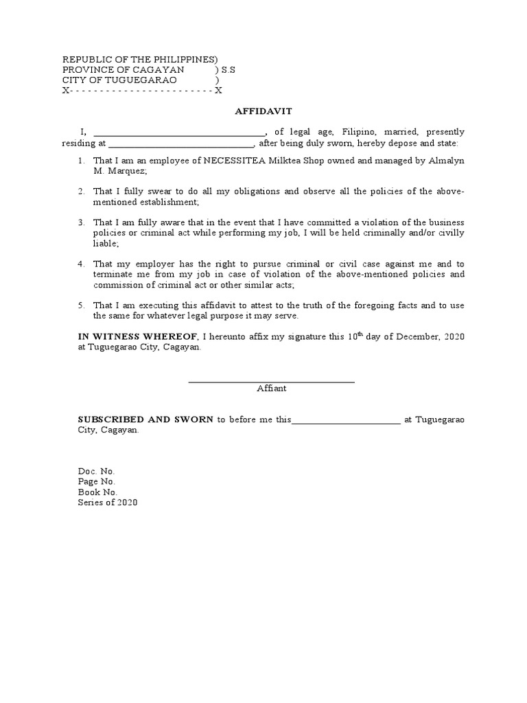 Affidavit of Loss CR Vehicle | PDF
