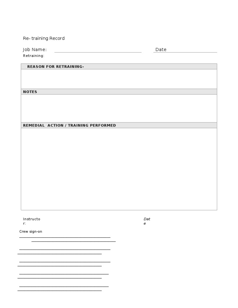 Re-Training Form Blank | PDF