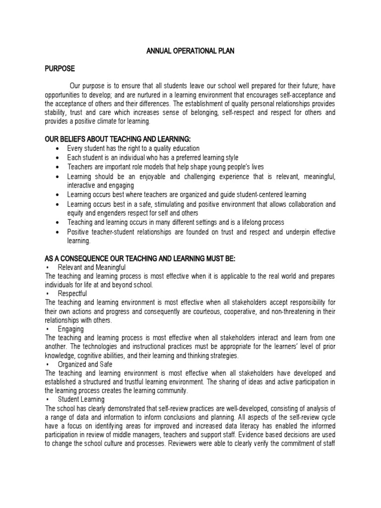 Annual Operational Plan | PDF | Teachers | Educational Technology