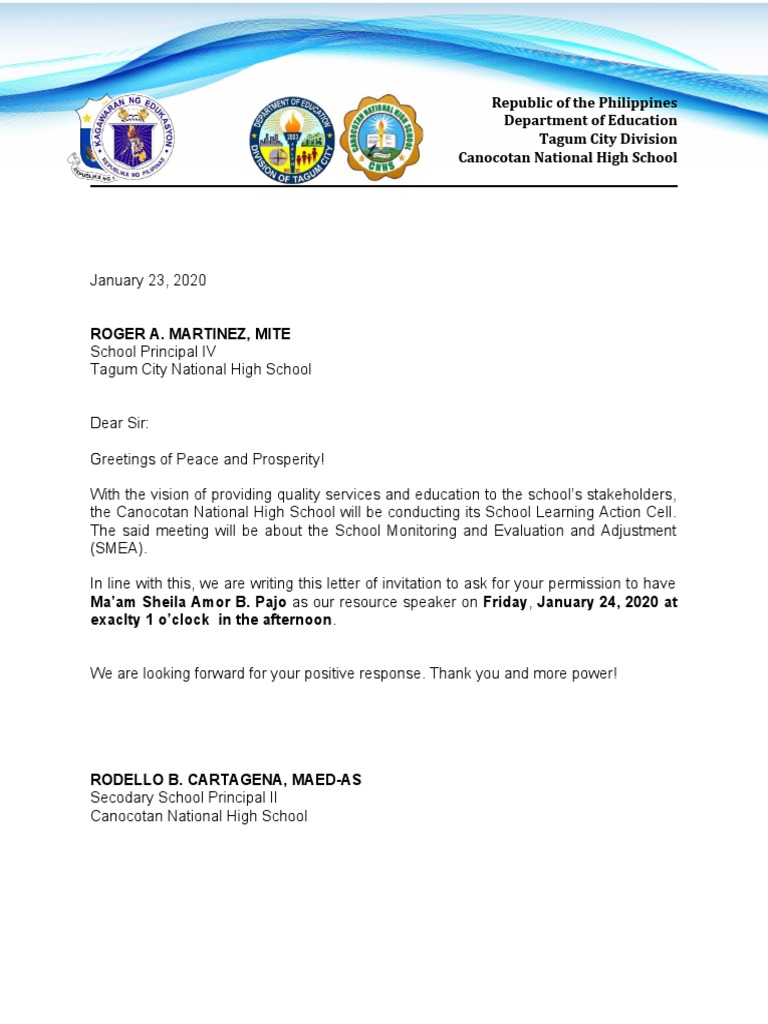 Letter of Invite For Speakership (SLAC) | PDF