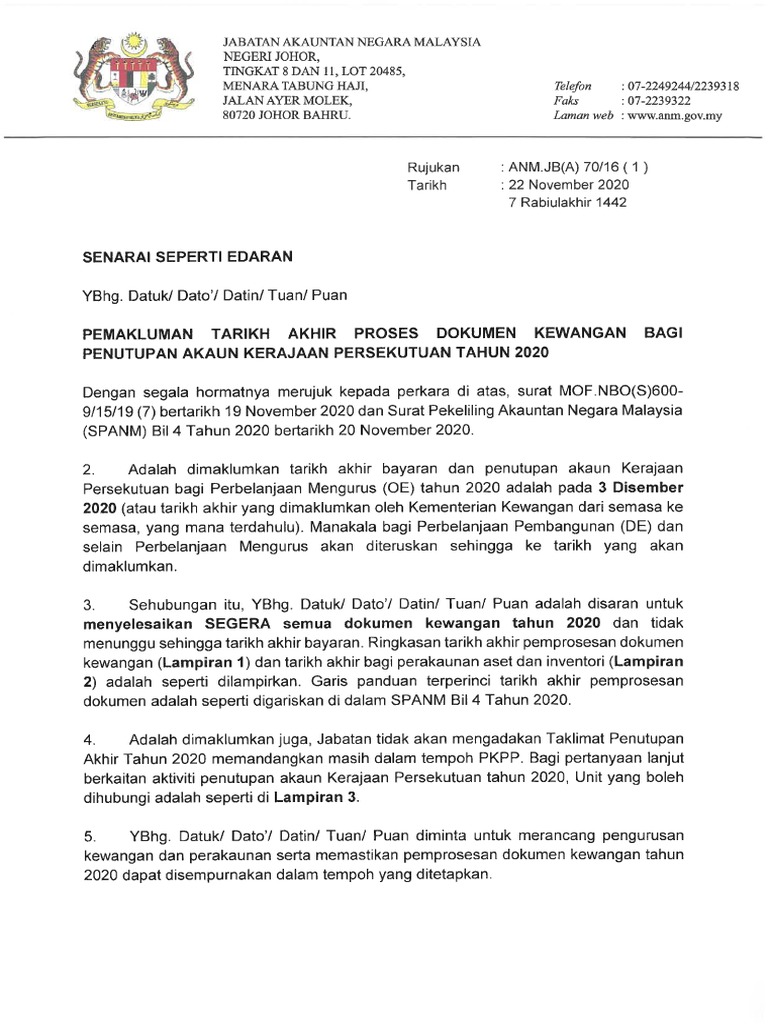 Pemakluman Tarikh Akhir Proses Dokumen Kewangan Bagi Penutupan Akaun ...
