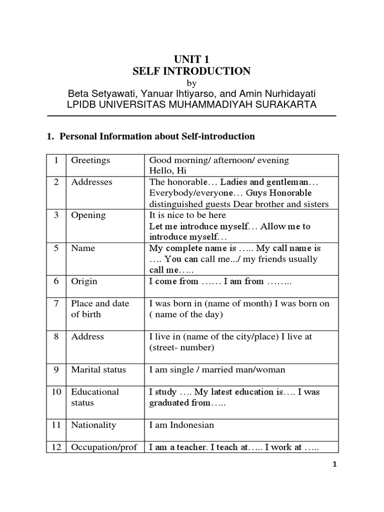 Self Introduction Guide For Kids Pdf Human Nature