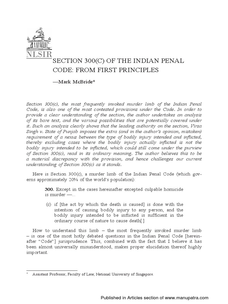 Section 300 (C) of The Indian Penal Code: From First Principles | PDF ...