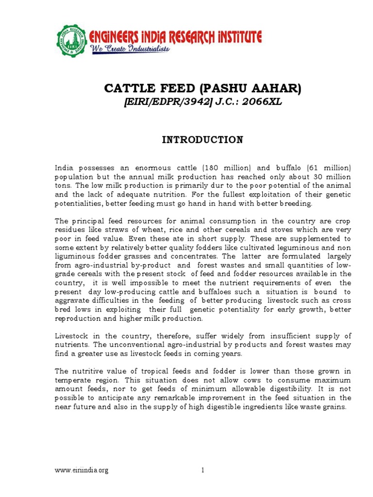 Project Report On Cattle Feed (Pashu Aahar) | PDF | Animal Feed | Fodder