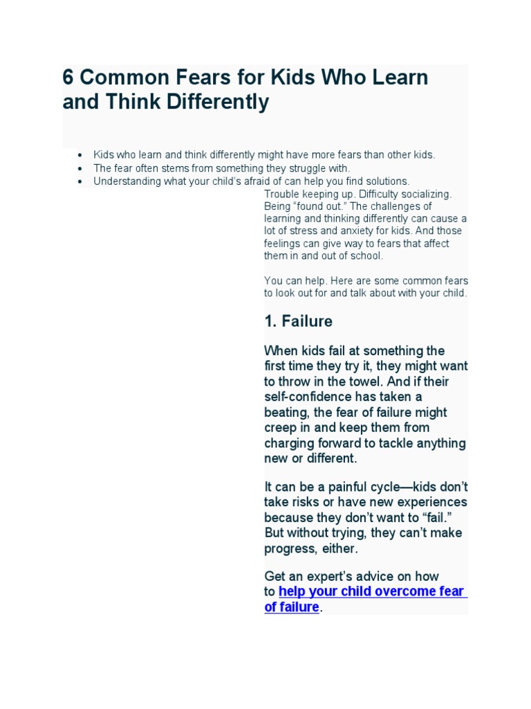 6 Common Fears For Kids Who Learn and Think Differently: 1. Failure ...