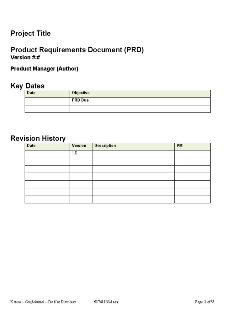Project Title Product Requirements Document (PRD) : Version #.# Product ...
