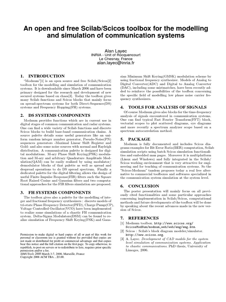 An Open and Free Scilab/Scicos Toolbox For The Modelling and Simulation of Communication Systems ...