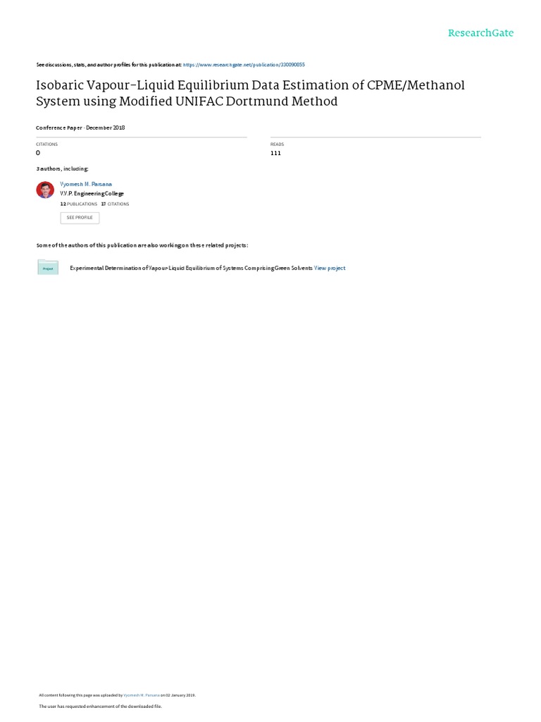 Isobaric Vapour-Liquid Equilibrium Data Estimation of CPME/Methanol ...