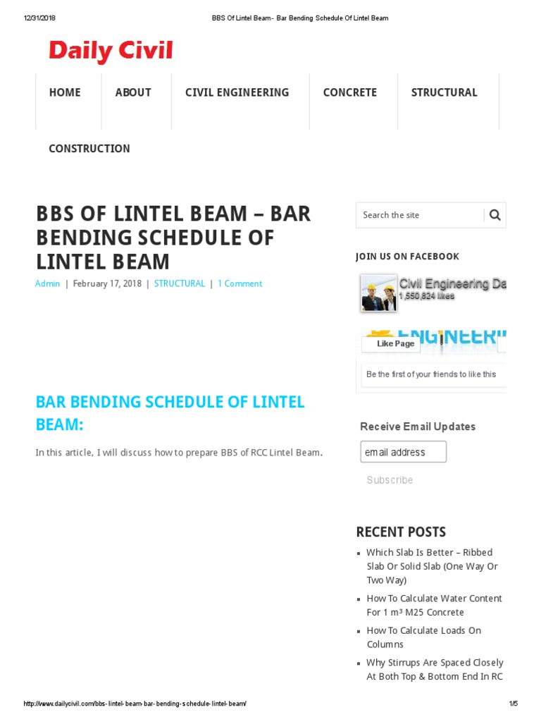 BBS of Lintel Beam - Bar Bending Schedule of Lintel Beam | PDF