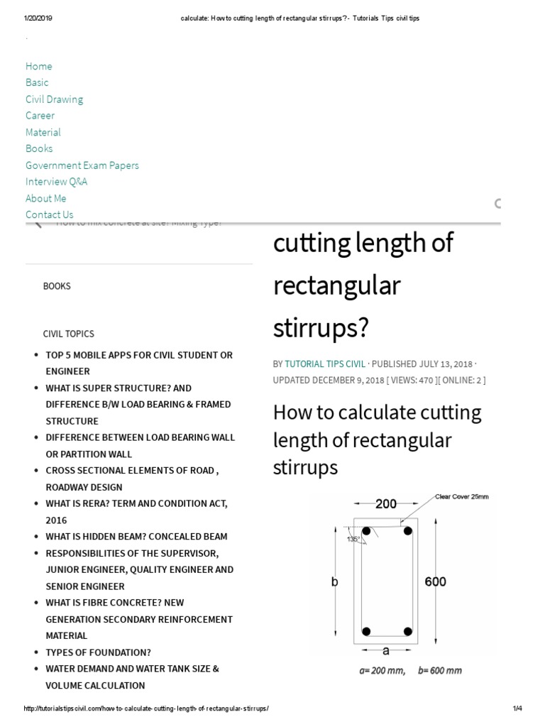 Calculate - How To Cutting Length of Rectangular Stirrups - Tutorials ...