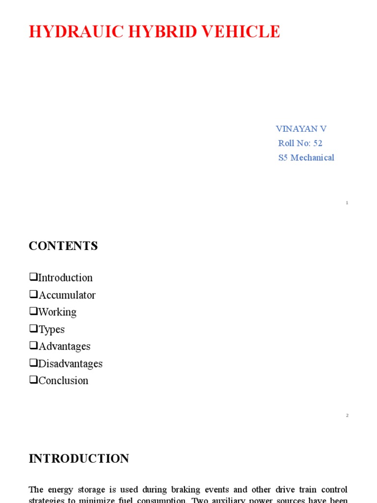 Hydrauic Hybrid Vehicle | PDF | Hybrid Vehicle | Engines