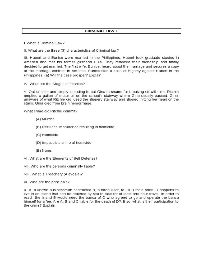 Questionare For Criminal Law 1 | PDF