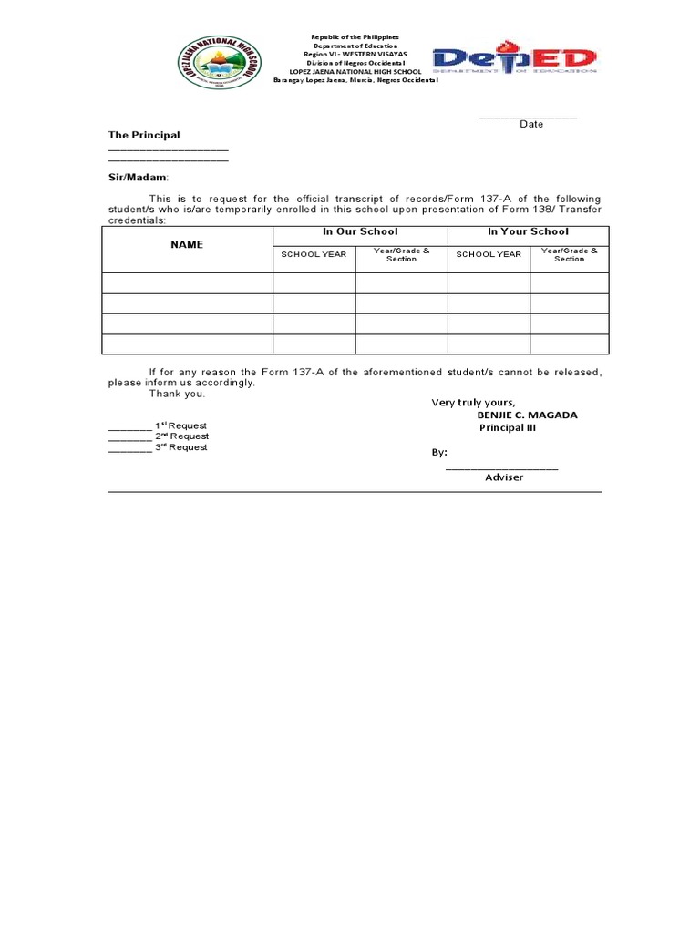 The Principal: 1 Request 2 Request 3 Request | PDF