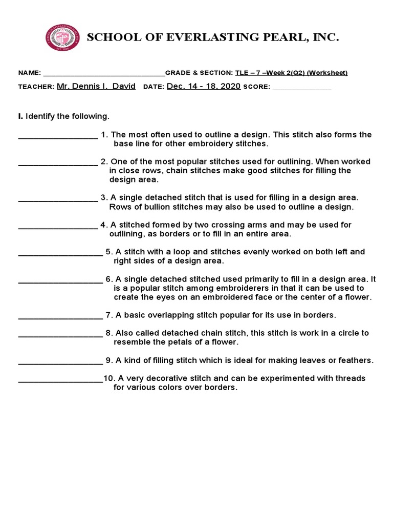 Worksheet in TLE 7-Week 2 (Q2) | PDF