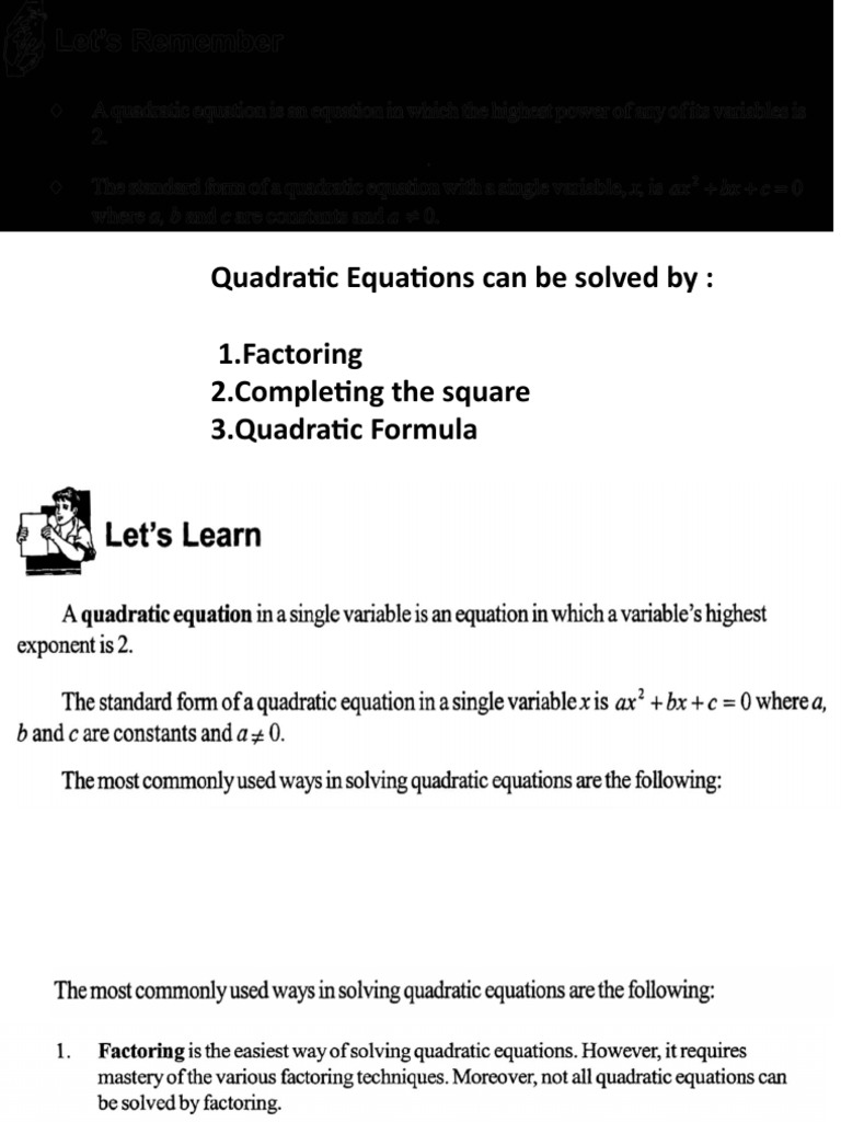 Quadratic Equation Notes | PDF
