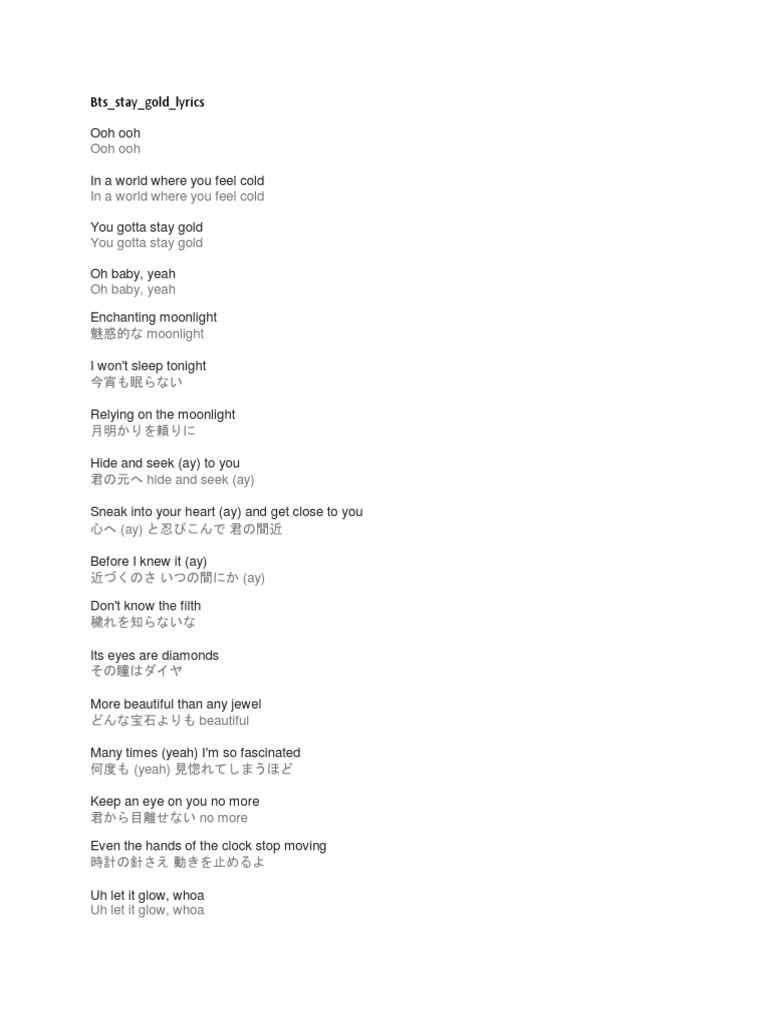 Bts Stay Gold Lyrics | PDF
