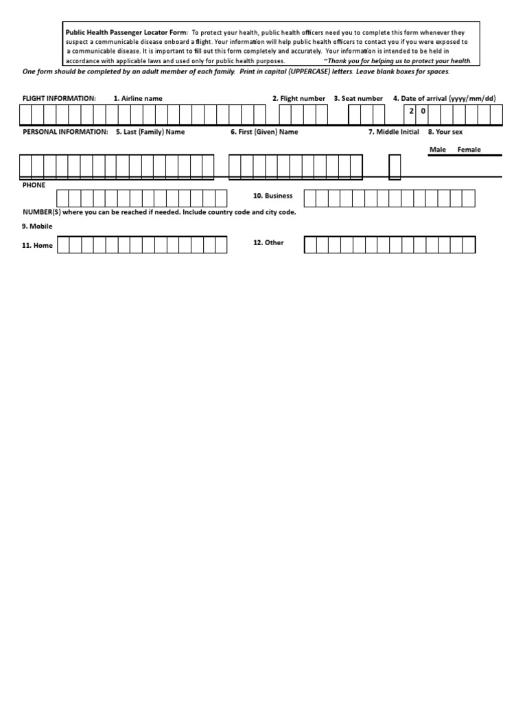 One Form Should Be Completed by An Adult Member of Each Family. Print ...