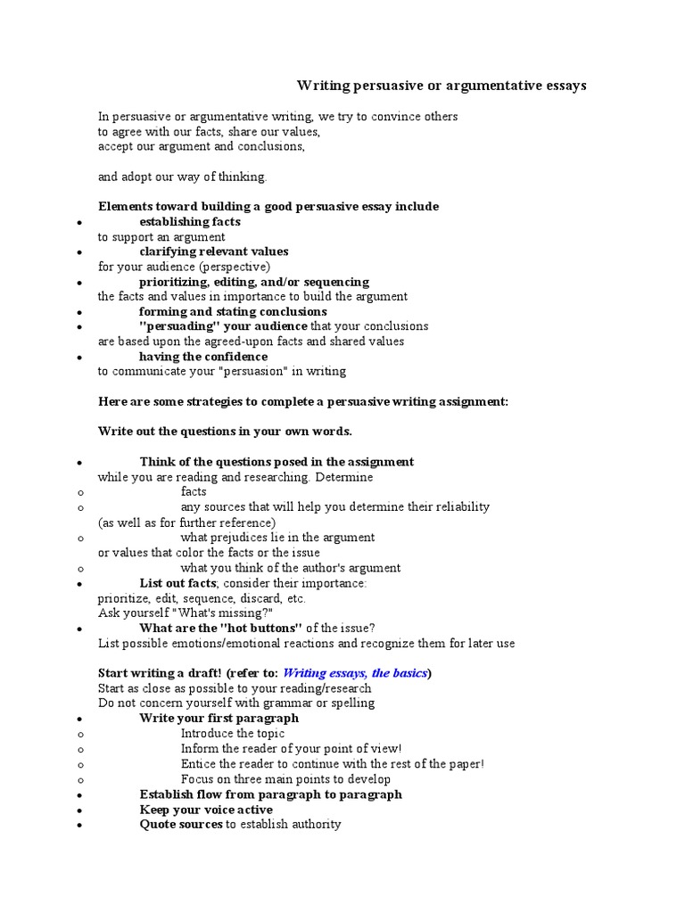 Writing Persuasive or Argumentative Essa | PDF | Persuasion | Essays