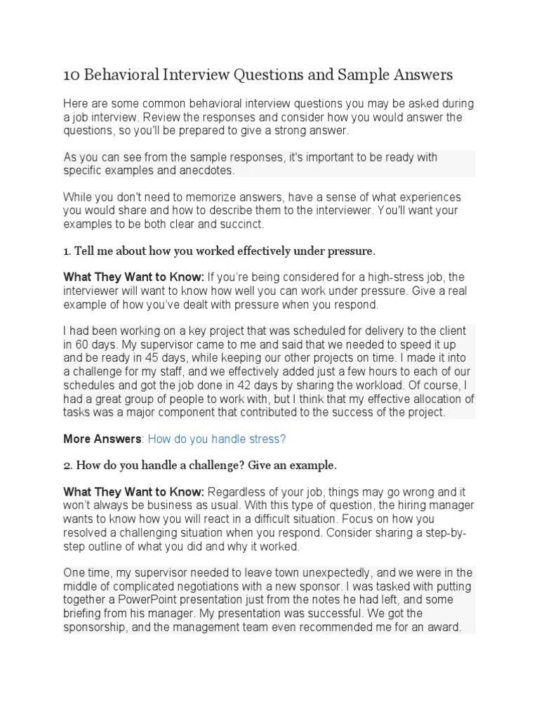 Interview Prep: Behavioral Q&A | PDF | Interview | Employment