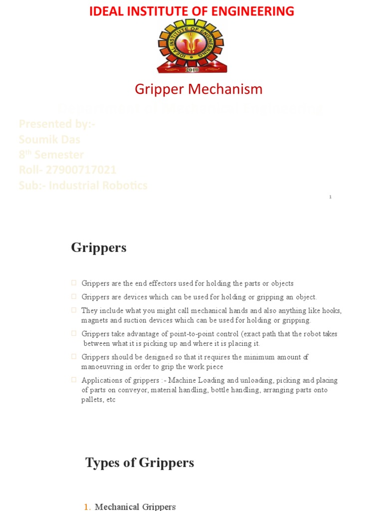 Gripper Mechanism: Department of Mechanical Engineering | PDF | Applied ...