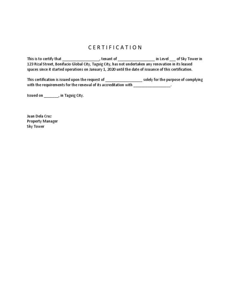 Certificate of No Renovation PDF | PDF
