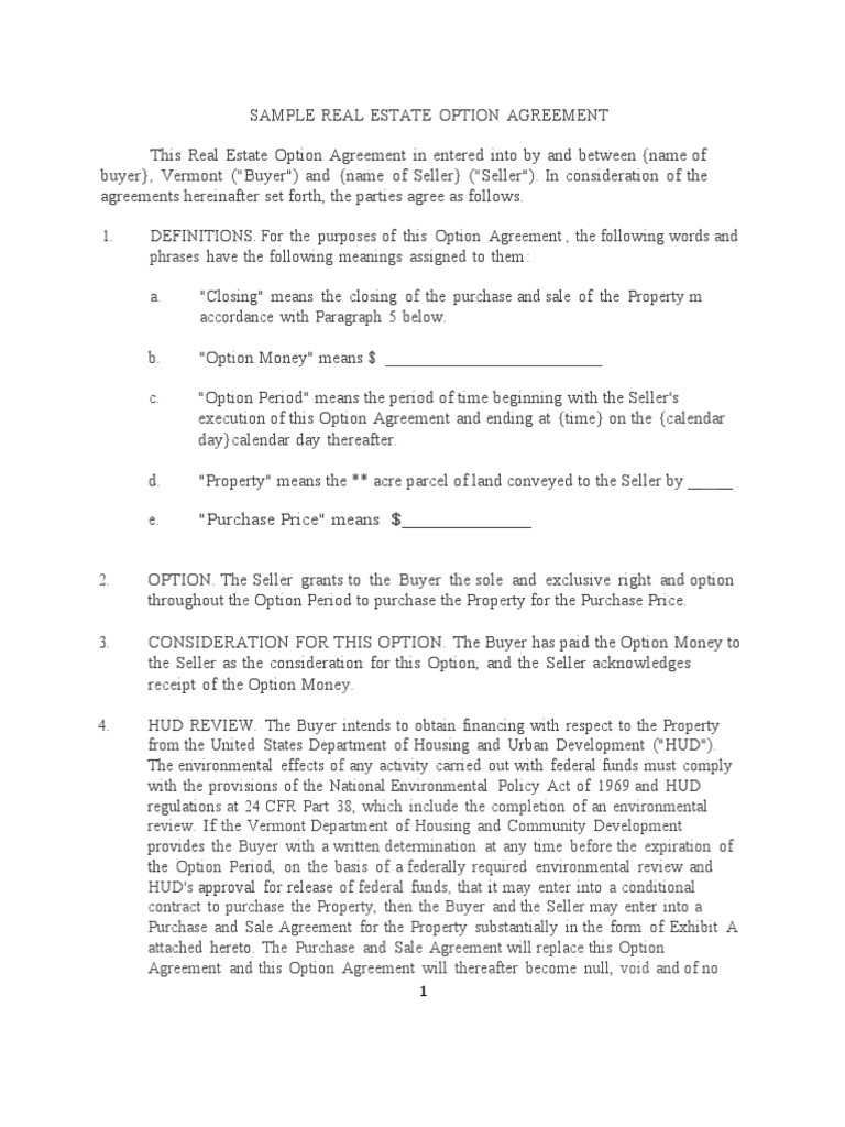 Real Estate Option Agreement Sample | PDF | Title Insurance | Conveyancing