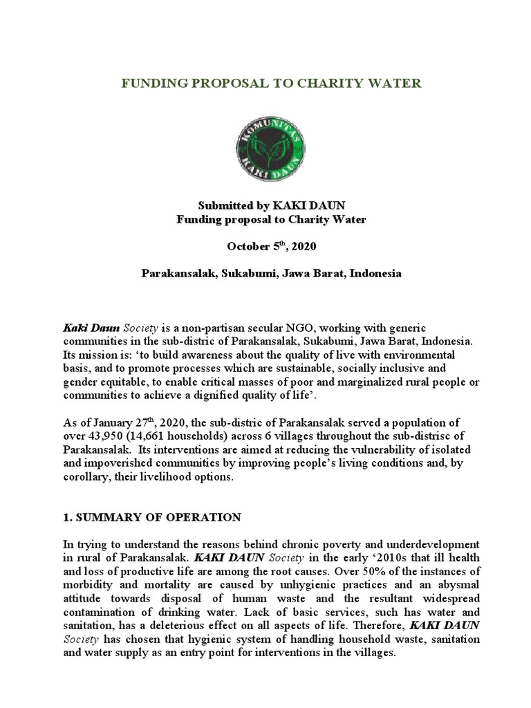 Charity Project Proposal - Kaki Daun | PDF | Wash | Sanitation