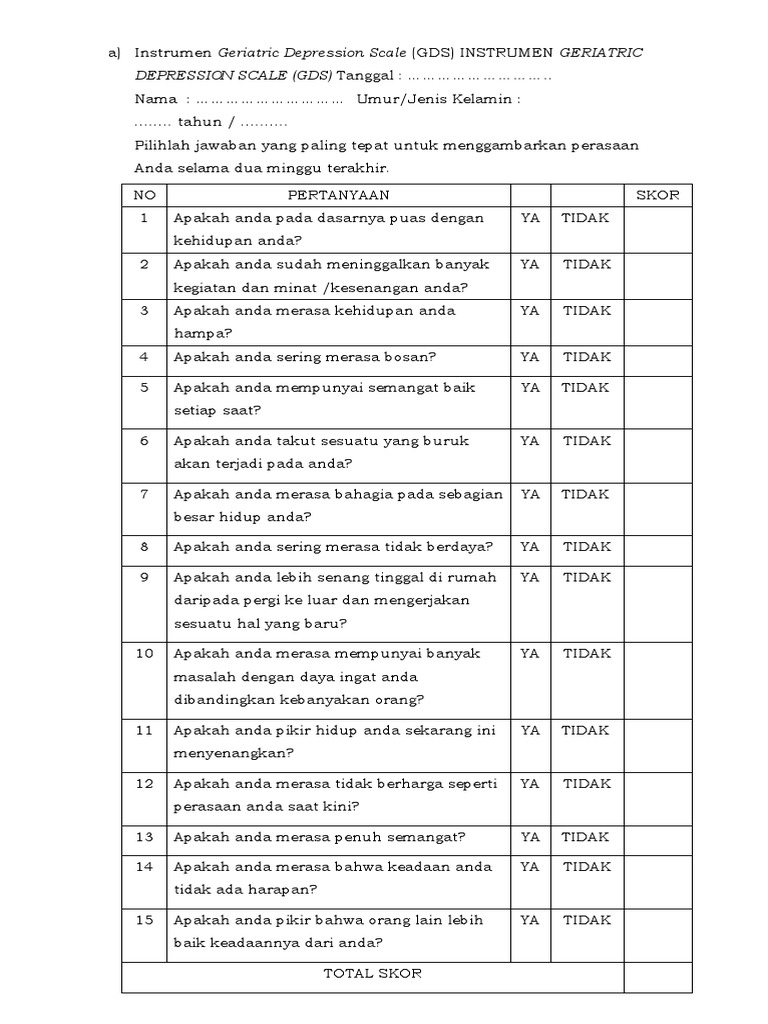 Instrumen Skrining Kesehatan Lansia | PDF