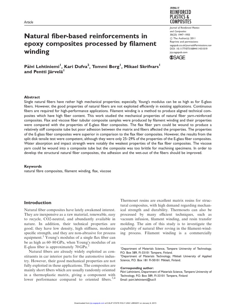 Natural Fiber Reinforcements in Epoxy Composites | PDF | Composite ...