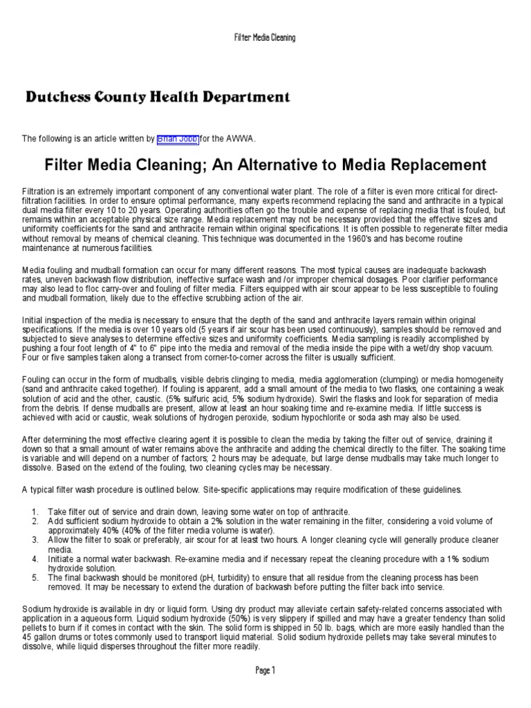 Filter Media Cleaning An Alternative To Media Replacement: Brian Jobb ...