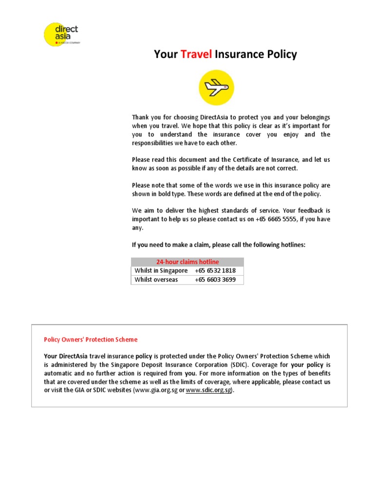DirectAsia Travel Insurance - Policy Document | PDF | Liability ...