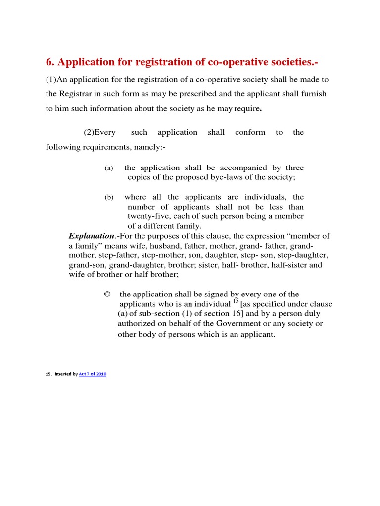 Application For Registration of Co-Operative Societies. | PDF