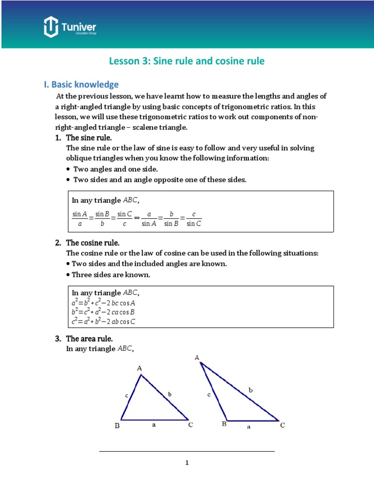 L3 - Sine Rule and Cosine Rule | PDF | Trigonometric Functions | Sine