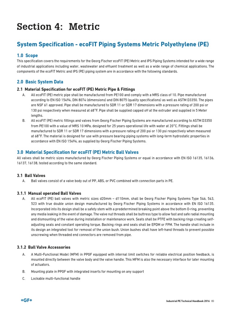 Metric Industrial Polyethylene Specification | PDF | Valve | Actuator