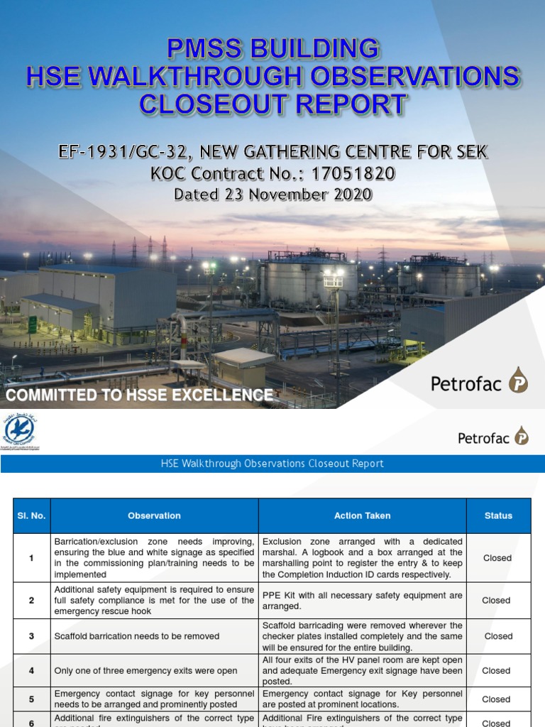 PMSS Building Walkthrough HSE Observations Closeout | PDF | Personal ...