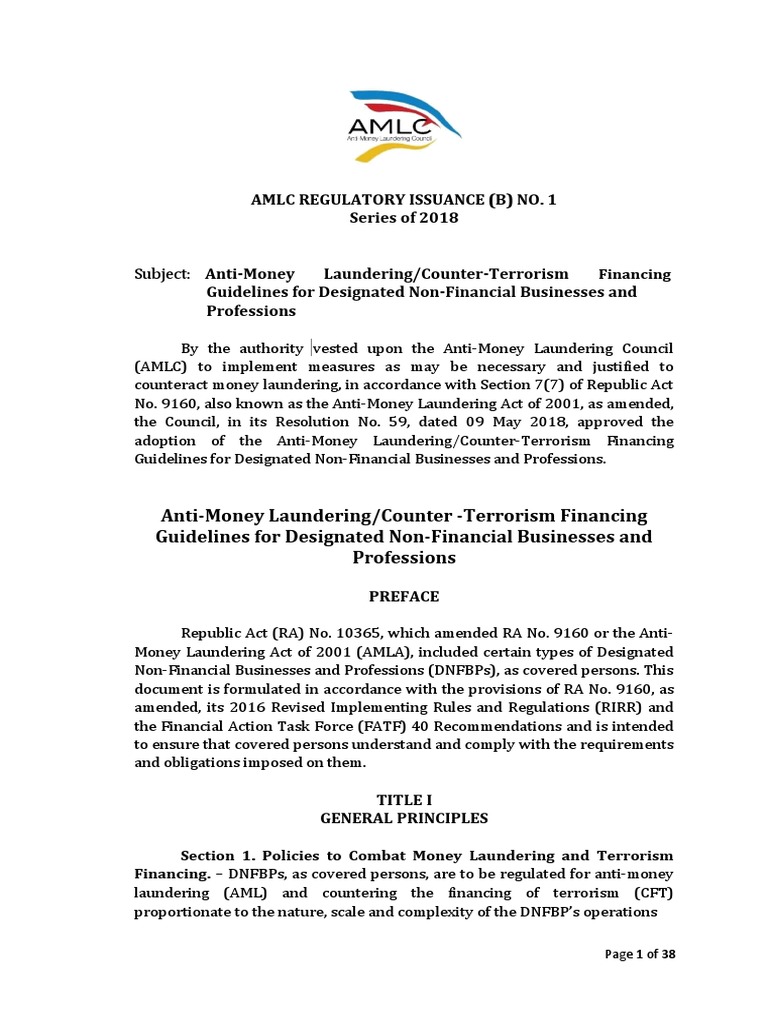DNFBP AML-CFT Regulatory Guidelines-18-5-18-FOR POSTING | PDF | Money ...
