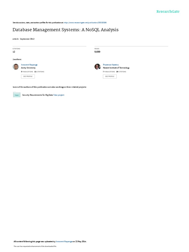 Database Management Systems: A Nosql Analysis: September 2013 | PDF ...