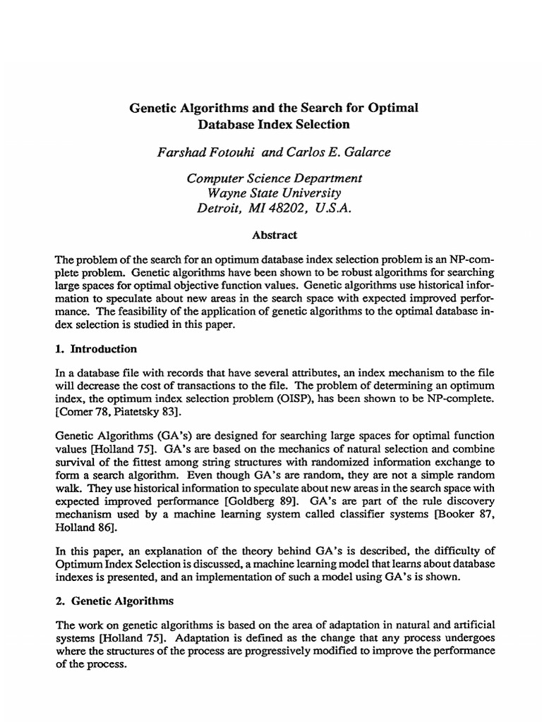Genetic Algorithms And The Search For Optimal Database Index Selection 6693