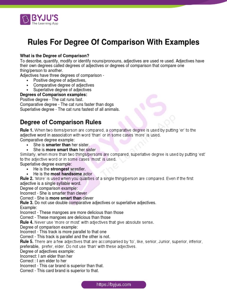 Rules For Degree of Comparison With Examples | PDF | Adjective | Semantics