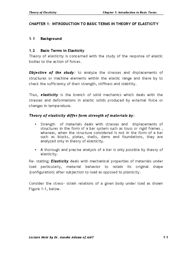 Chapter 1: Introduction To Basic Terms in Theory of Elasticity | PDF ...