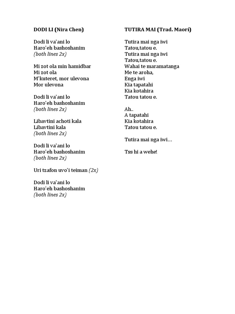 DODI LI & TUTIRA MAI Letra | PDF