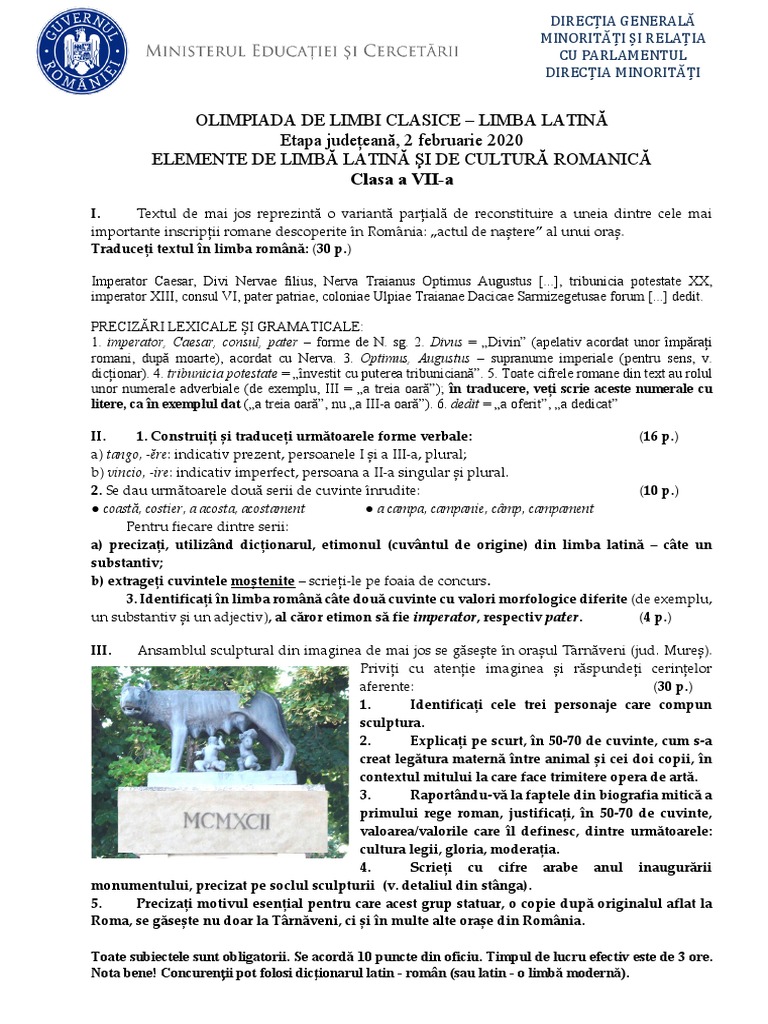 Subiecte - LATINA - Olimpiada - Judeteana - 2020 PDF | PDF