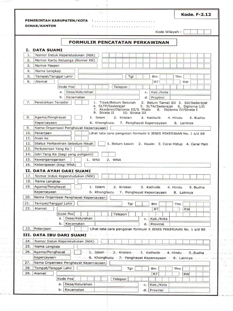Formulir Akta Perkawinan PDF | PDF