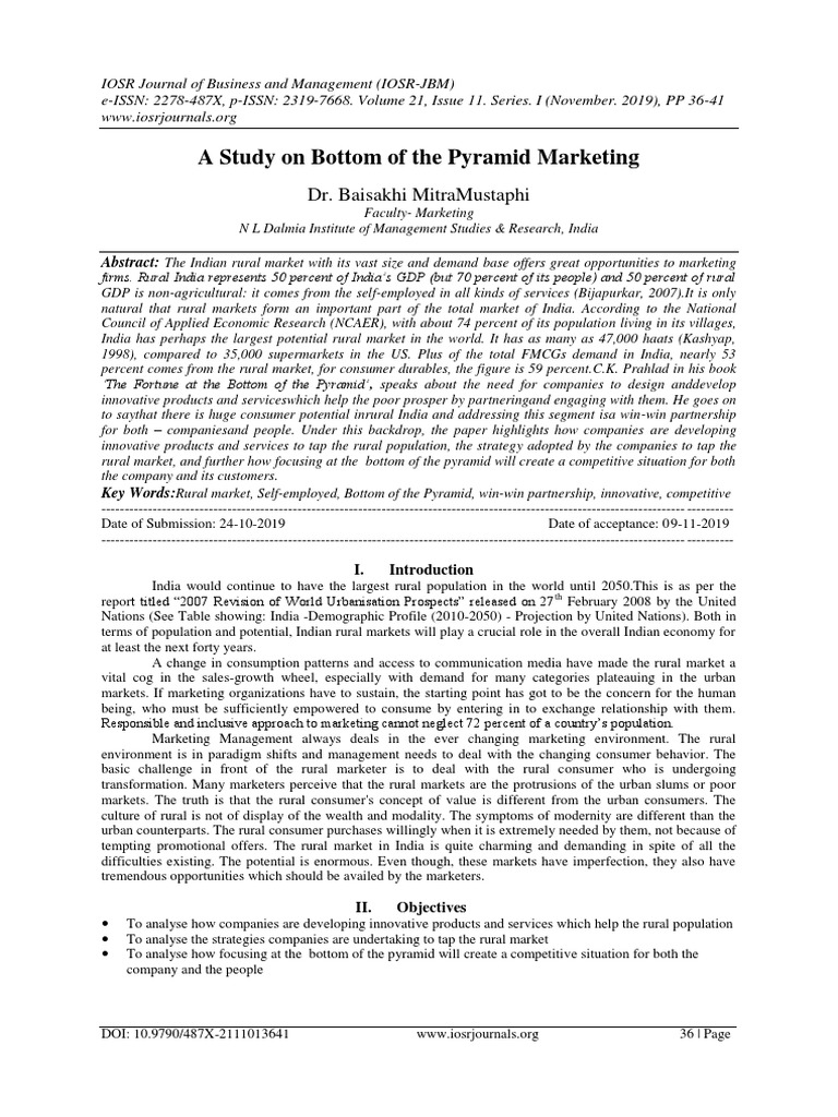 BOP and RM A Study On Bottom of The Pyramid Marketing | PDF | Market ...