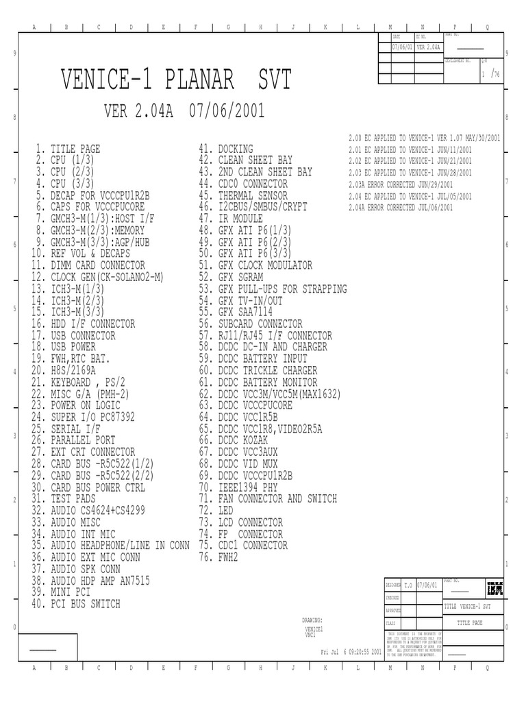 Ibm Thinkpad A31 Venice-1 Rev 2.04a SCH PDF | PDF | Manufactured Goods | Computer Science
