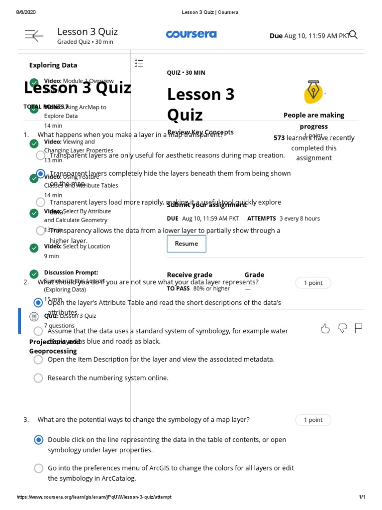 Lesson 3 Quiz Part 2 - Coursera | PDF | Arc Gis | Information Technology