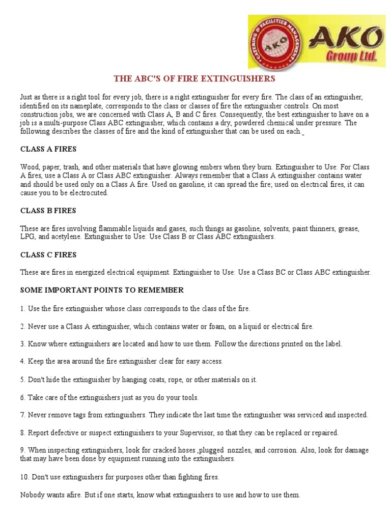 The Abc'S of Fire Extinguishers: Class A Fires | PDF