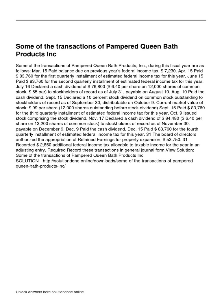 Some of The Transactions of Pampered Queen Bath Products Inc | PDF
